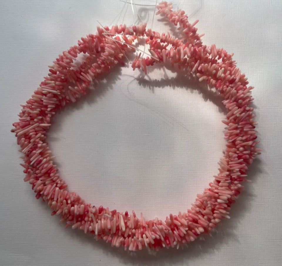FIVE (5) STRANDS OF VINTAGE PINK TWIG SHAPE CORAL STRANDS 16" EACH ...
