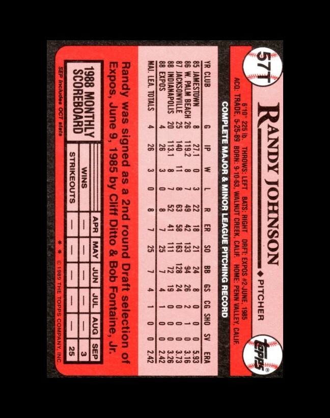 1989 Topps Tiffany Traded Set-Break # 57T Randy Johnson NR-MINT ...