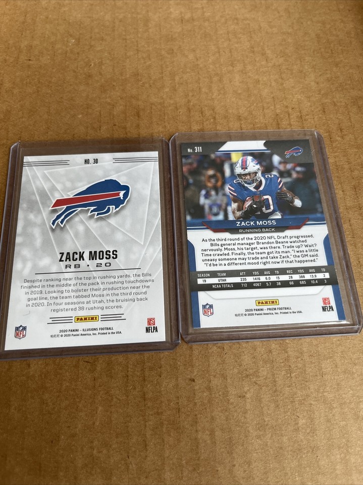 ZACK MOSS RC 2020 Prizm #311 & Illusions #30 Bills Football Cards (c5 ...
