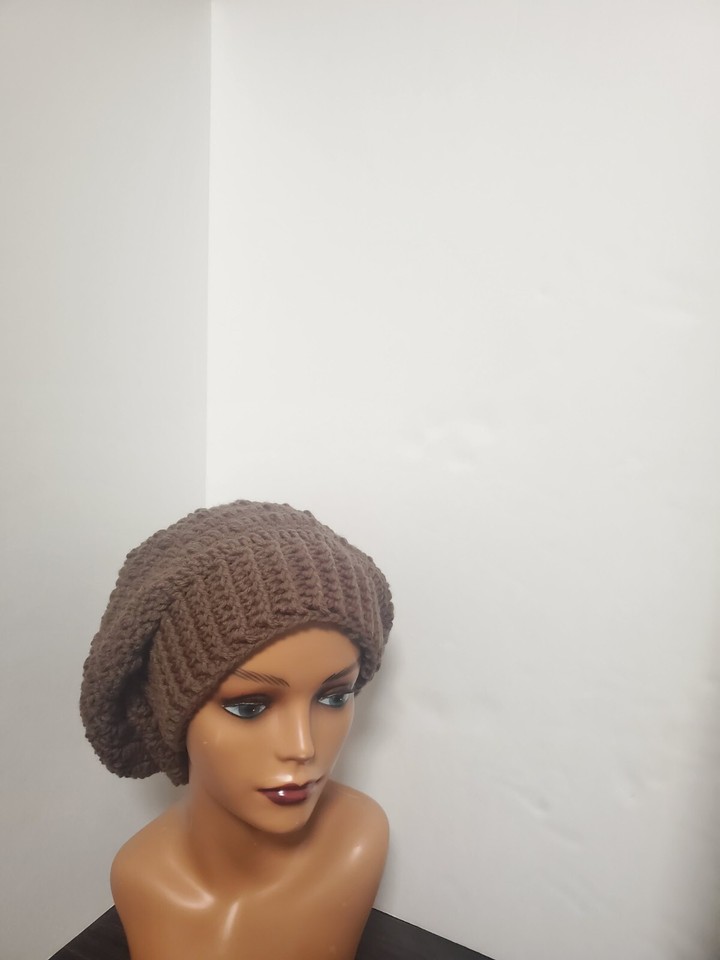 Bobbled Crochet Slouchy Hat Beanie Handmade Brown | eBay