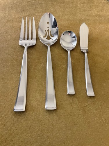 (4) Pc Serving Set Mikasa Essex Satin 18/10 Stainless Flatware Curves ...