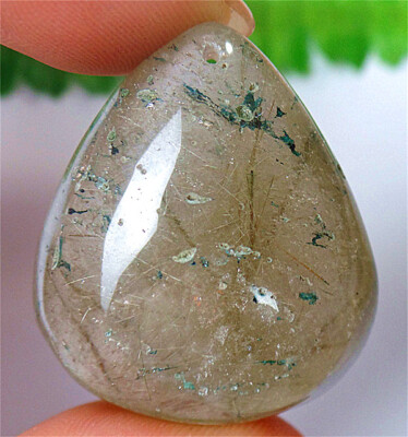 35x31x14mm Natural Green Rutilated Quartz Crystals Teardrop Pendant ...