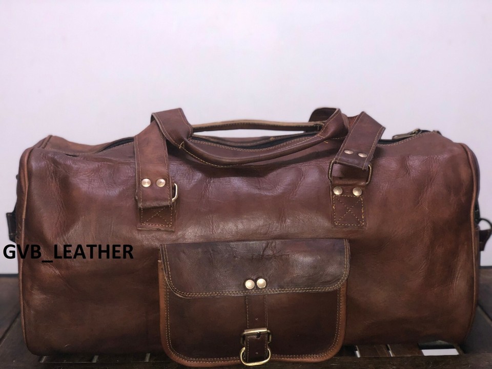 Men's Genuine Leather Vintage Duffel Weekend Oversize Overnight Travel ...
