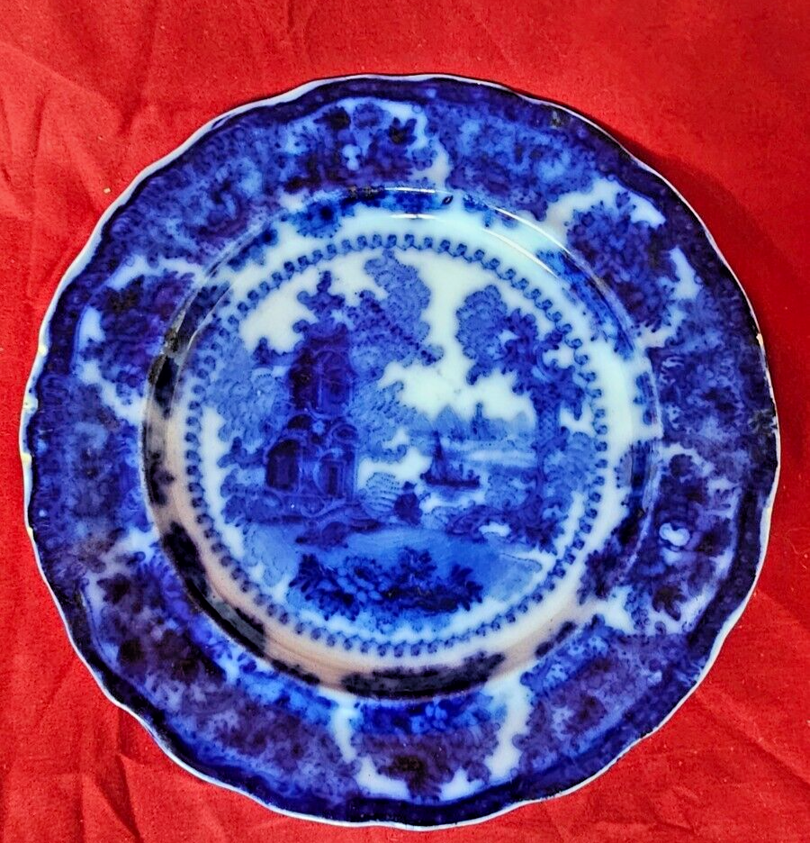 Antique Flow Blue Dinner Plate FAIRY VILLAS Leone China by W Adams & Co ...