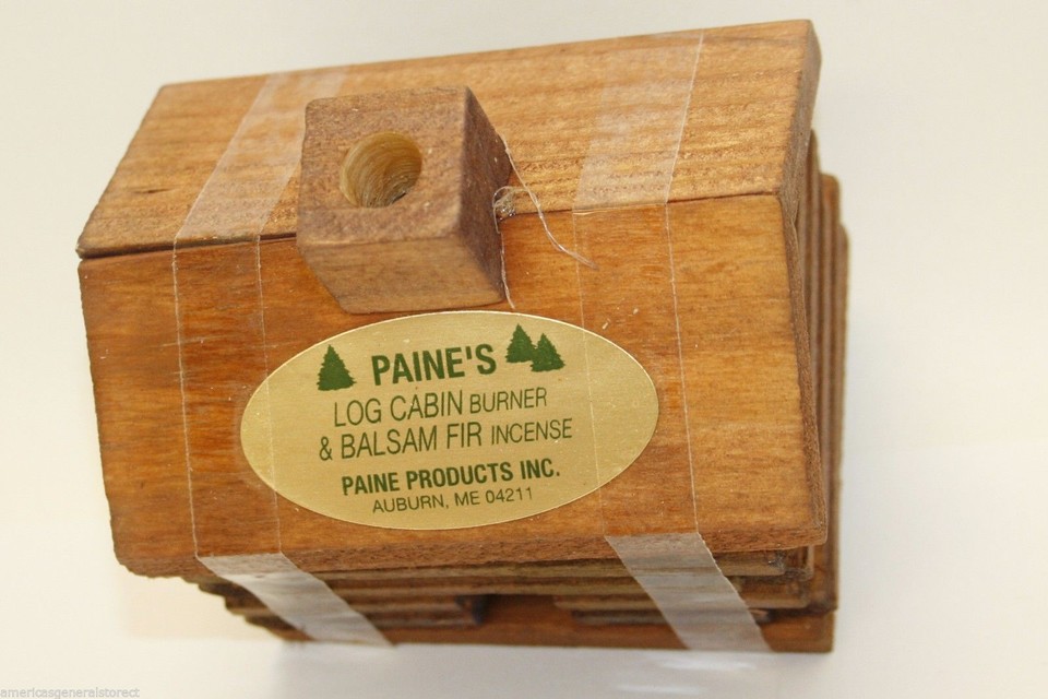 LOG CABIN INCENSE BURNER 2.5"x3.5" w/ 10 balsam fir logs Paines USA ...