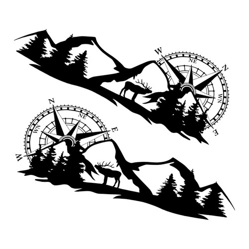 2Pcs Car Side Body Sticker Graphic Decal Compass Deer Mountains Tree ...