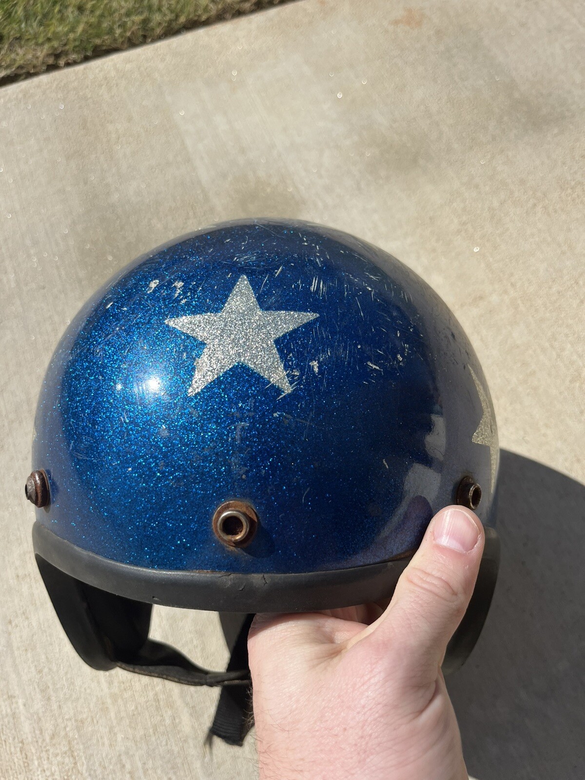 Vtg Stars & Stripes Captain America Motorcycle Metal Flake Helmet Sz S ...