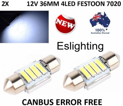 2 x CAR 12V LED 36MM FESTOON INTERIOR WHITE LIGHT BULB 7020 4SMD AUTO ...
