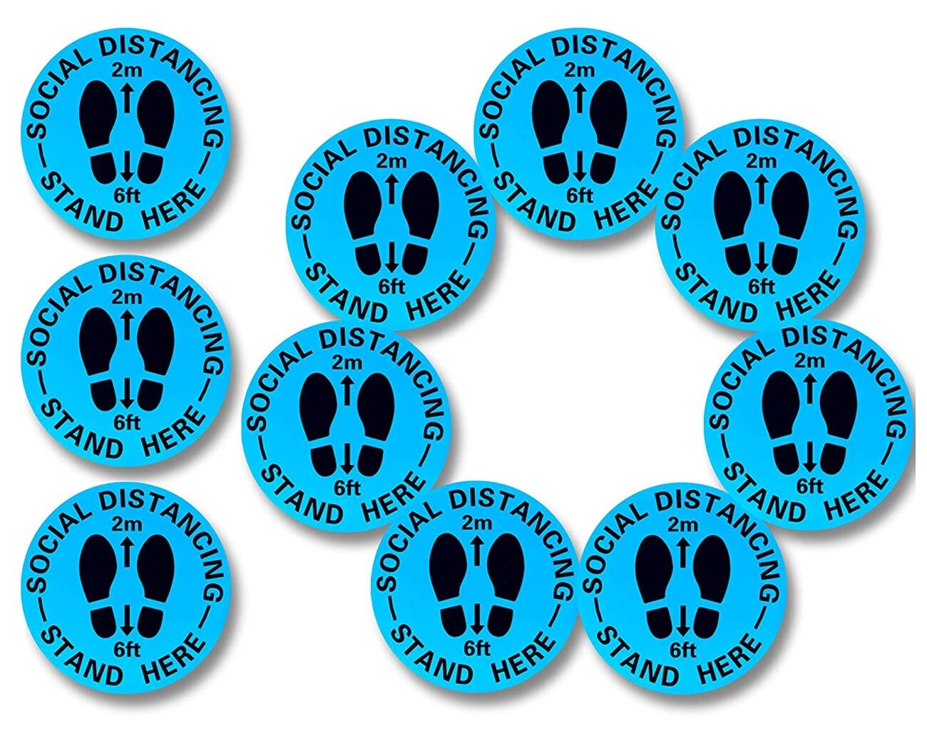 WDC Social Distancing Stand Here Floor Stickers - 10 Pack - 6 Feet - 12 ...