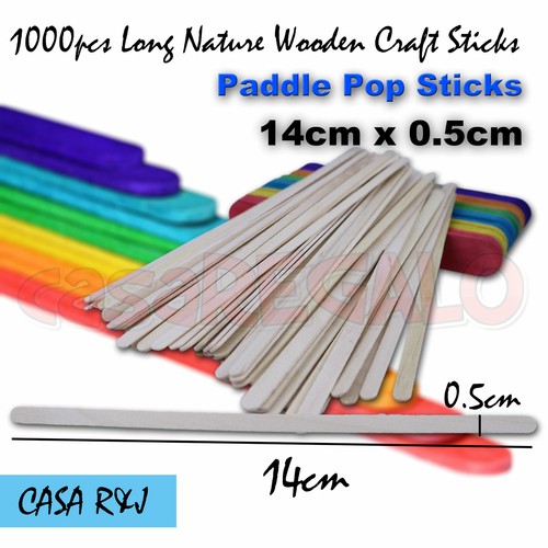 1000pcs 14cm x 0.5cm Natural Wooden Craft Sticks Paddle Pop Sticks ...