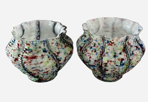 2 Franz Welz Kralik Art Splatter glass Candle Holders Czech | eBay