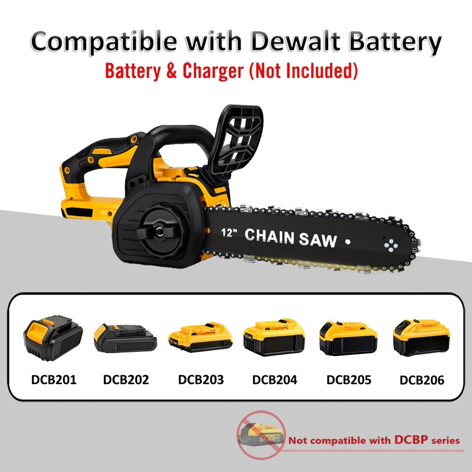 12'' Cordless Chainsaw W/Safety Baffles Brushless Bar For Dewalt 18V ...