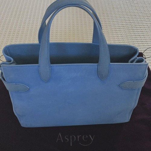 Asprey Blue Suede Leather Tote Bag Handbag with Dust Bag Elegant Luxury ...