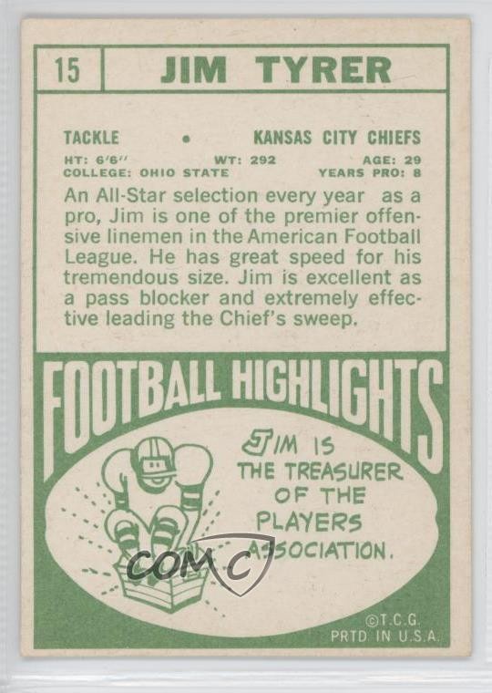 1968 Topps Jim Tyrer #15 | eBay
