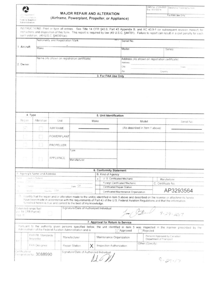 Repaired Cessna Citation 550 Left Hand Aileron PN 5524000-61 (6524126-5 ...