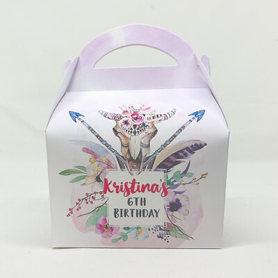 Boho Tribal Personalised Party Boxes Childrens Baby Shower Hen Favours ...
