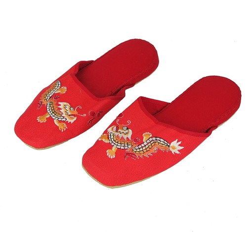 Handmade Embroidered Dragon Chinese Women's Cotton Slippers Red Black ...