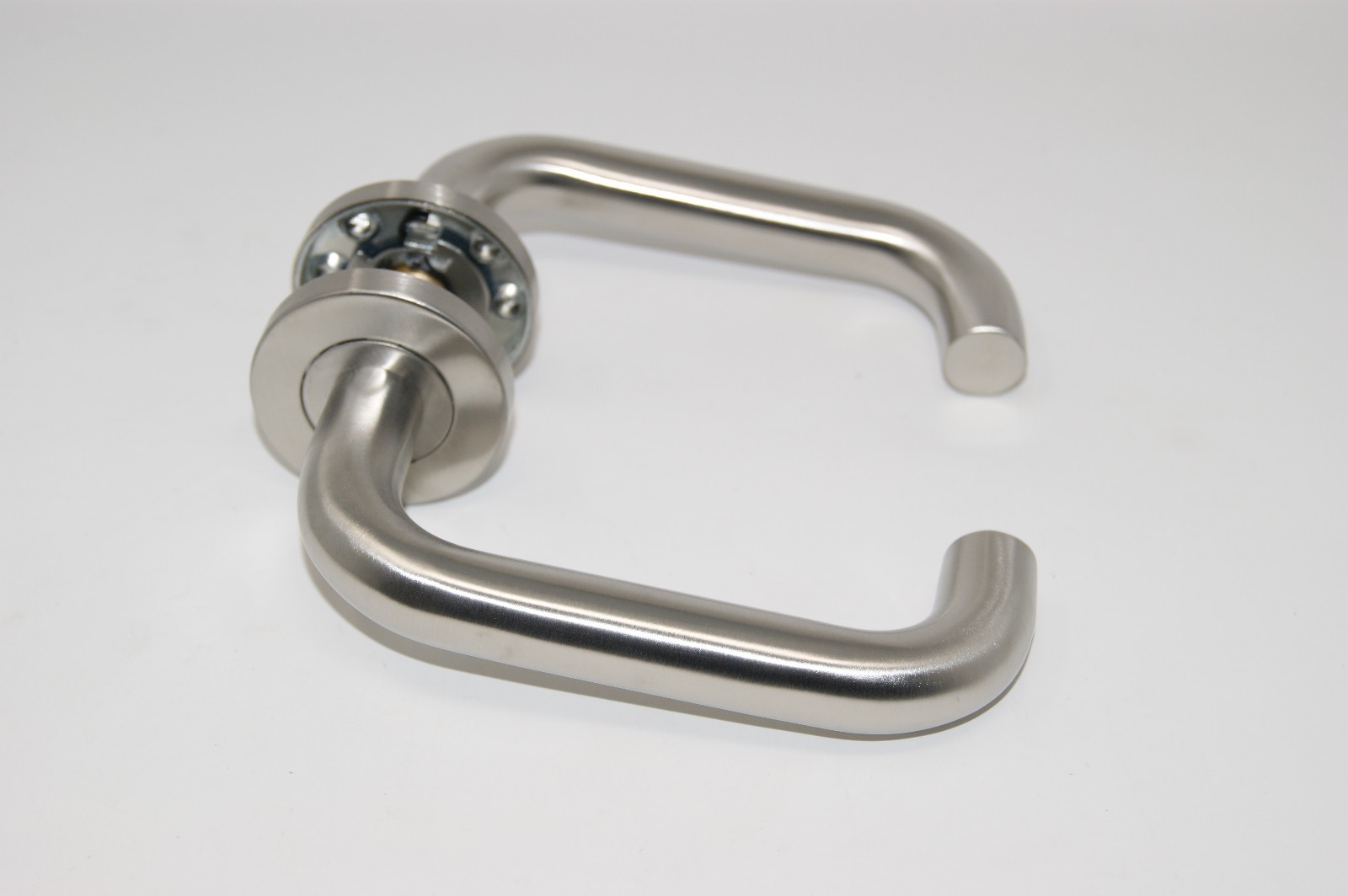 D Shaped Lever Door Handle 19mm Diameter on Sprung Rose Satin Stainless ...