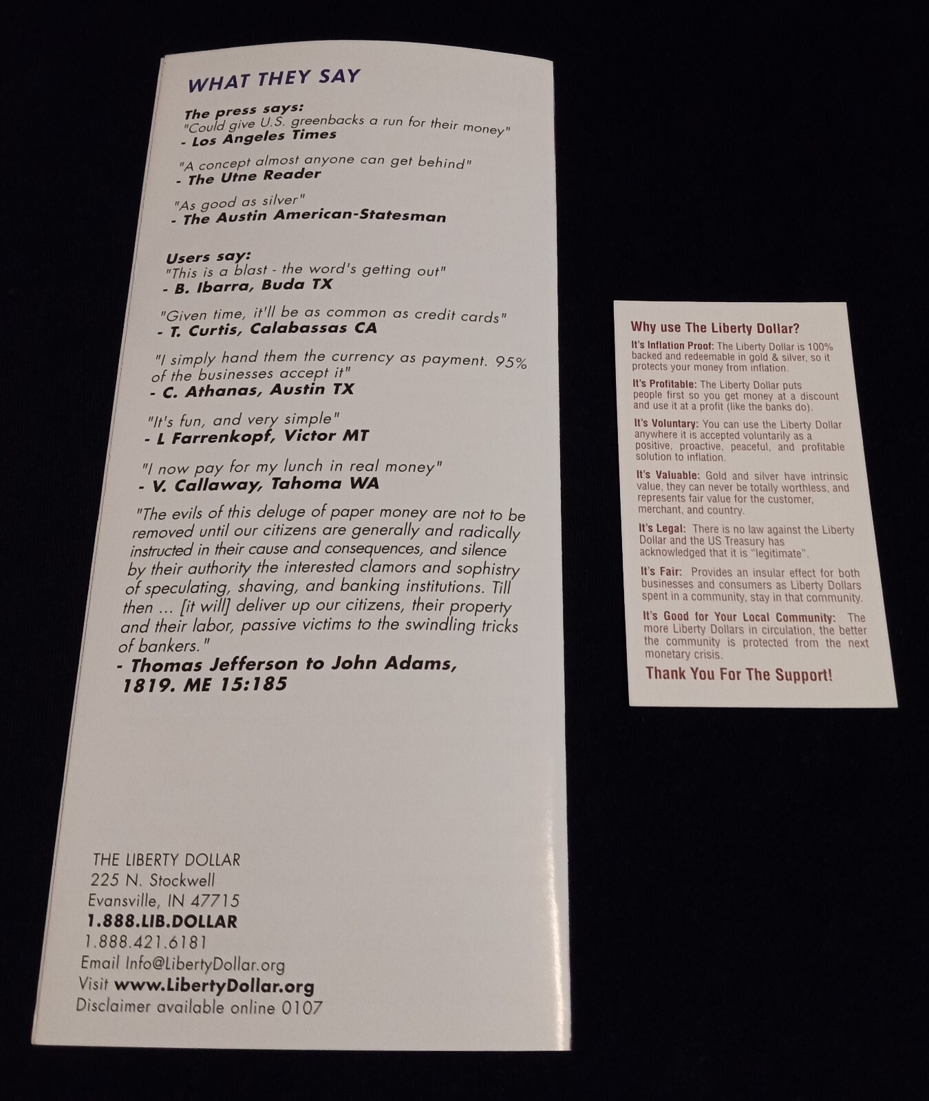 Norfed Liberty Dollar Brochure & Business Card-Own Piece of History ...