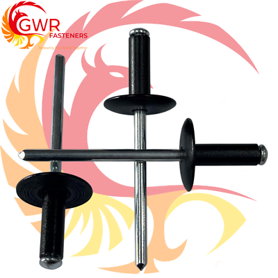 4.8MM BLACK EXTRA LARGE FLANGE POP RIVETS DOME HEAD ALUMINIUM / STEEL ...