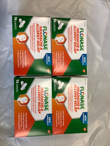 4 Boxes Flonase Headache & Allergy Relief 96 Caplets Each EXP 4/25 ...