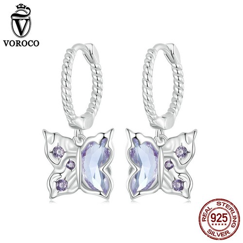 Voroco Stylish 925 Silver Butterfly CZ Hoop Ear Earrings Jewelry For ...