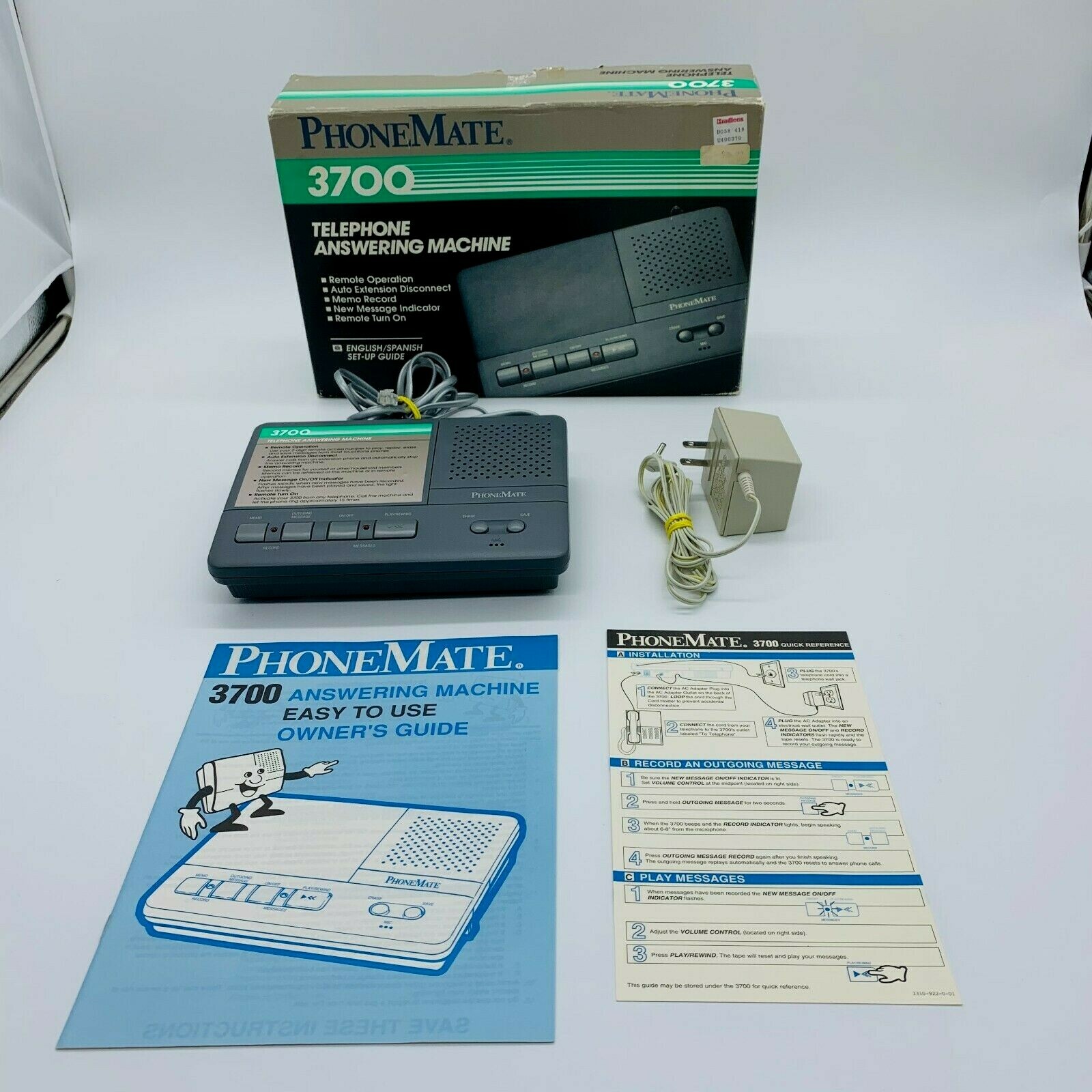 PHONEMATE 3700 - TELEPHONE ANSWERING MACHINE **Vintage 1993** | eBay