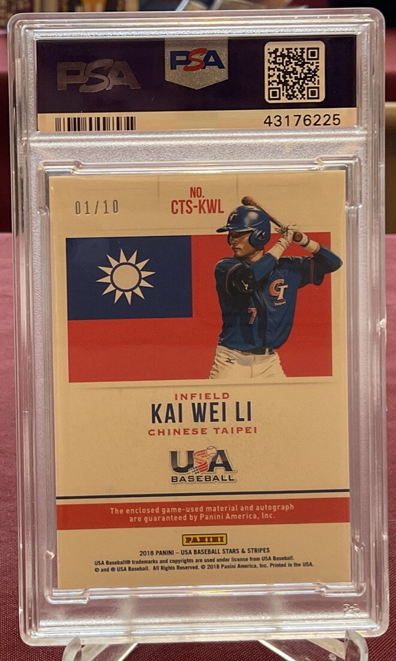 2018 Panini Stars & Stripes Kai Wei Li Patch Auto #/10 PSA 10 Gem Mint ...