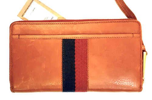 MARGOT New York Gabby Cognac Genuine Leather Zip Around Wallet Wristlet ...