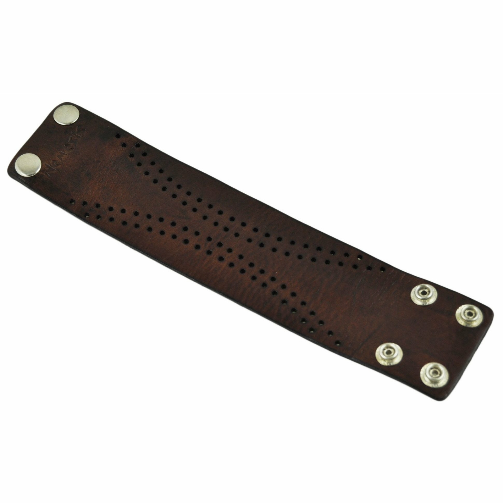 Wide Brown Curved Perforated Leather Cuff Snap On Band 504B | eBay