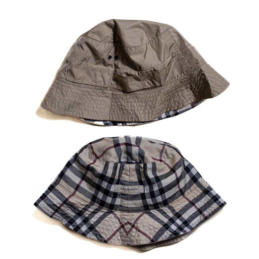Burberry neylon vintage reversible bucket hat logo nova chek | eBay