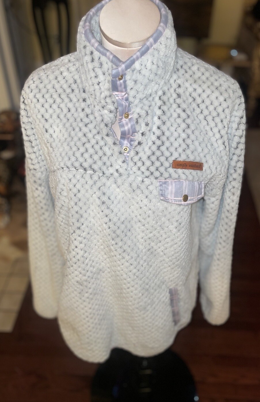 Simply Southern Gray/Blue Gingham Plaid Plush Sherpa … - Gem