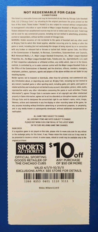 Chicago Cubs St Louis Cardinals Baseball Ticket 8/19 2011 Molina HR 50 ...
