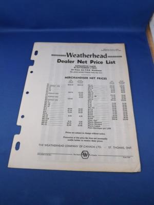 WEATHERHEAD DEALER NET PRICE LIST AUTOMOTIVE CAR TRUCK PART ST THOMAS ...