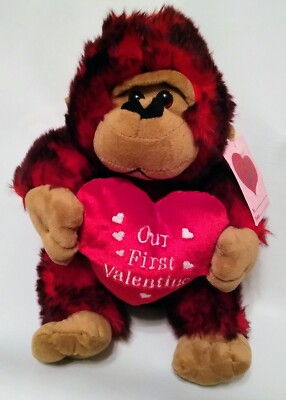 Dan Dee Red Ape Monkey Our First Valentine Heart 10" Plush Stuffed w ...