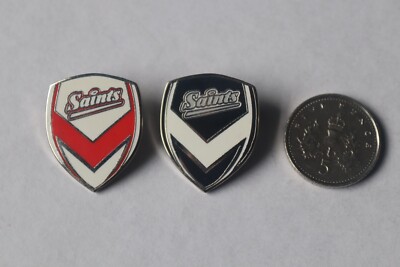 Two St Helens Saints Rugby League Club enamel pin badges c2000's Shield ...