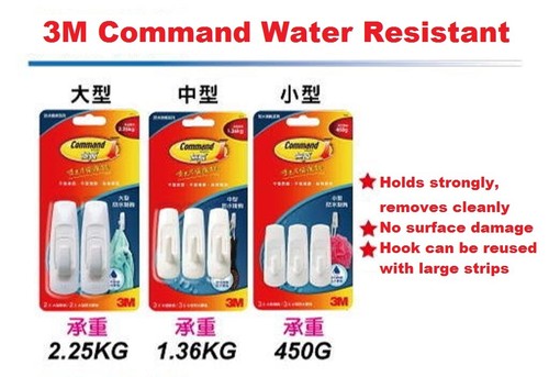 3M Command Water Resistant Strips Hook Damage-free Hang Hold Strongly ...