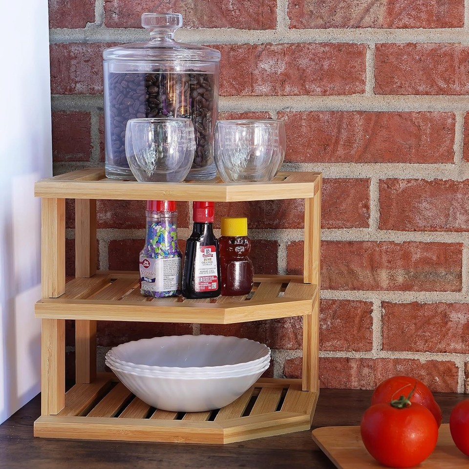 Bamboo Kitchen Corner Shelf - Countertop Organizer - Shelf, 10x10x9.5 ...