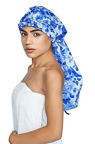 Shower Cap for Braids, Dreadlocks, Sew ins or any long hair style (Blue ...