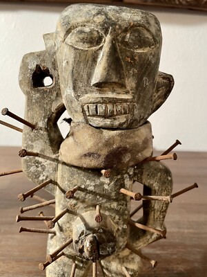 20TH CENT HAND CARVED WOOD AFRICAN Nkisi-Nkondi Power Figure, Nail ...