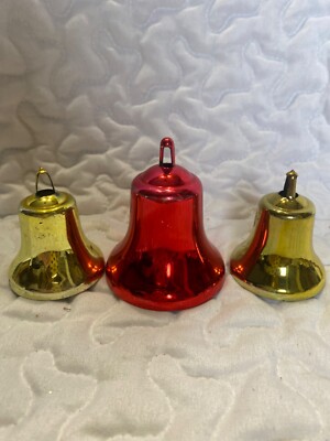 3 Vintage Plastic Christmas Bell Ornaments red/gold | eBay