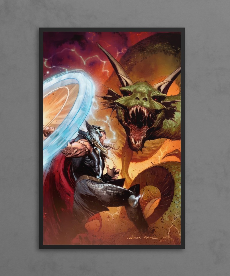 Thor Battling Jörmungandr Premium Giclee Print 11" x 17" Marvel Wall ...