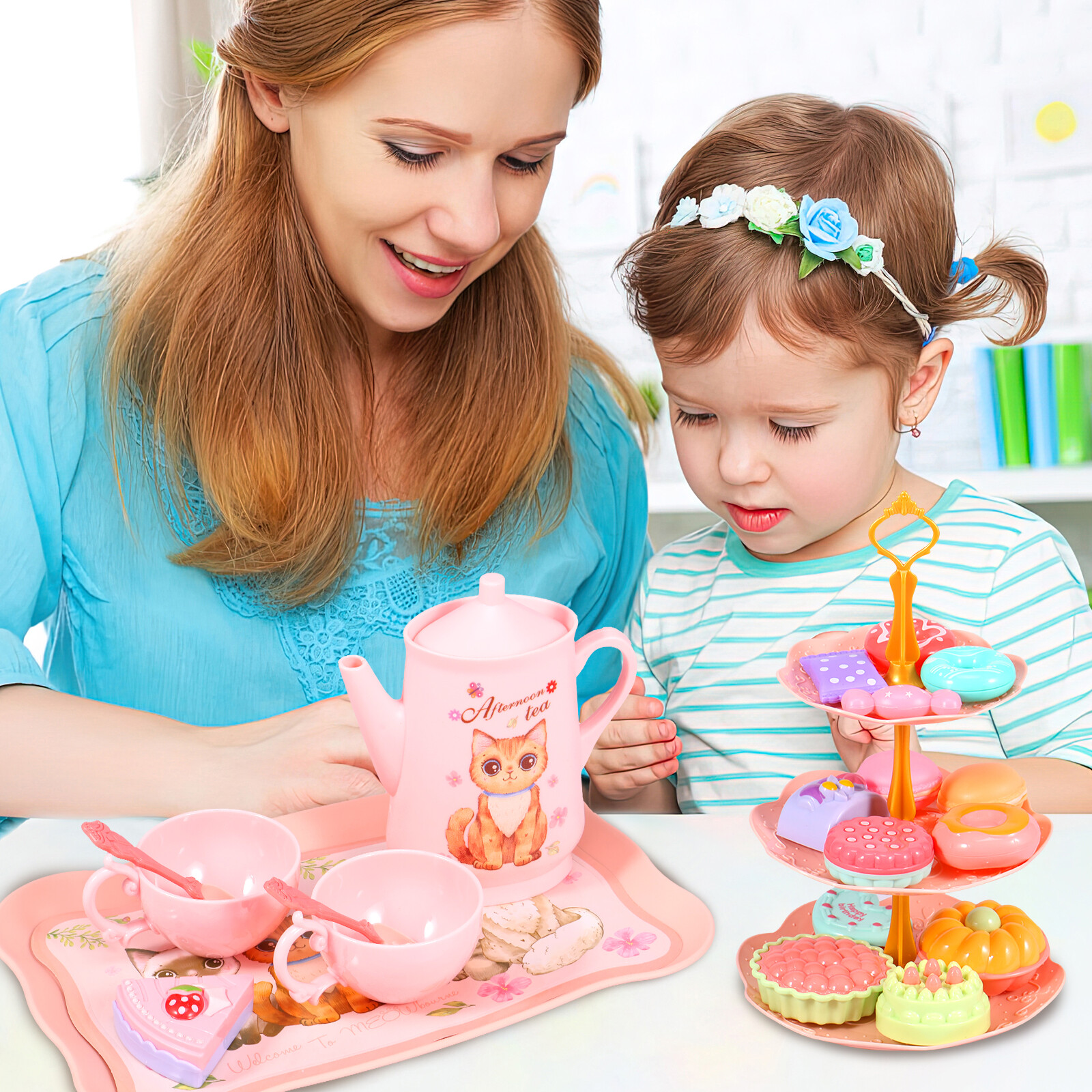 46Pcs Kids Tea Party Set Funny Afternoon Tea Pretend Toy with Dessert ...