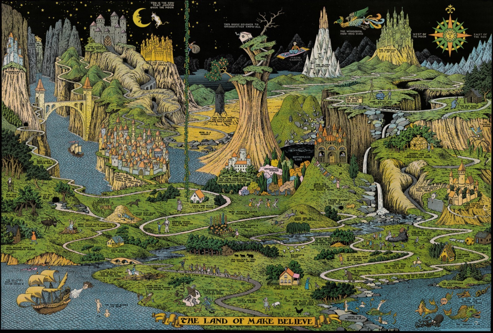 "The Land of Make Believe” - 1930 Fantasy Fairy Tale Map - Wall Art ...
