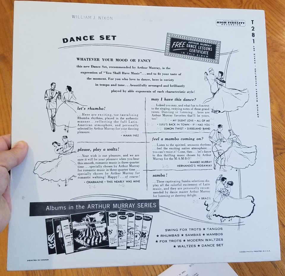 VINYL RECORD~ARTHUR MURRAY FAVORITES~DANCE SET~CAPITOL T281~NO SKIP~EXC ...