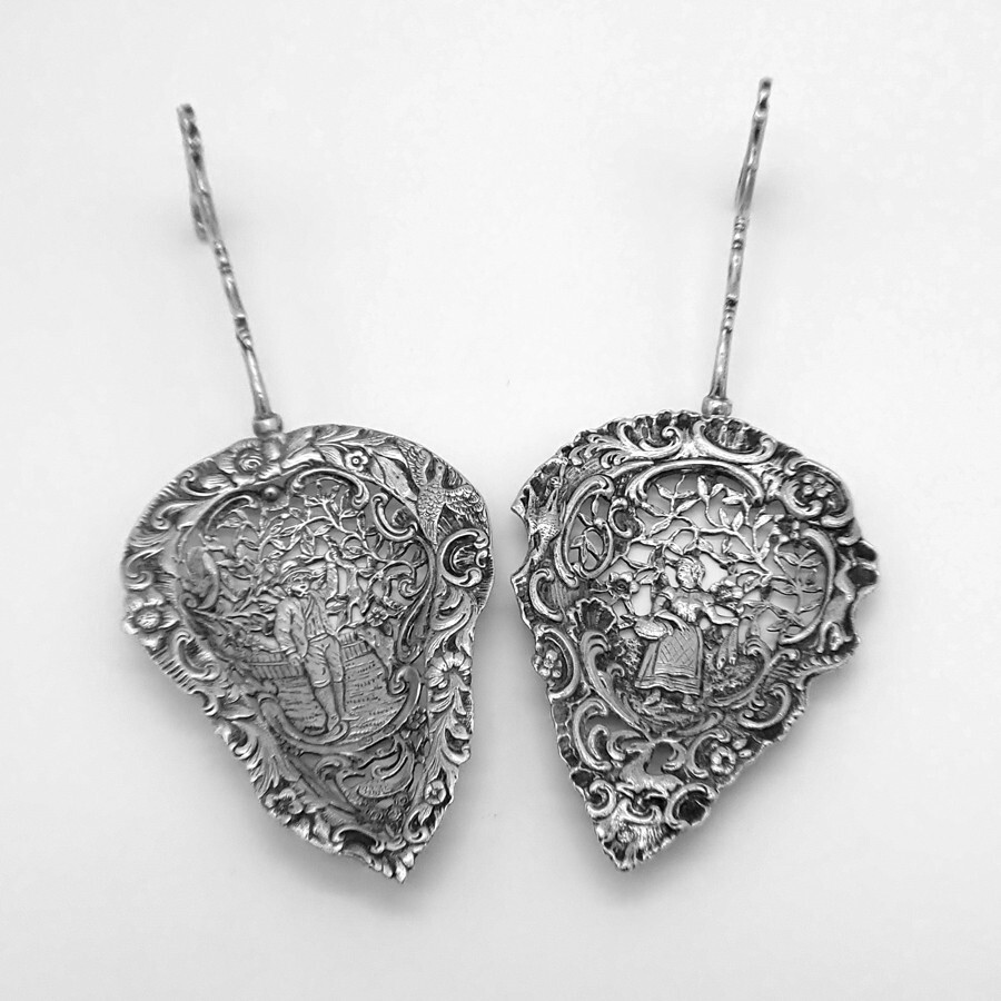 Ornate Monkey Spoons Pair Male Female Figures Hanau German 800 Silver ...