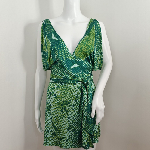Diane Von Furstenberg Suron Snake Print Wrap Dress Size 2 Green Silk ...