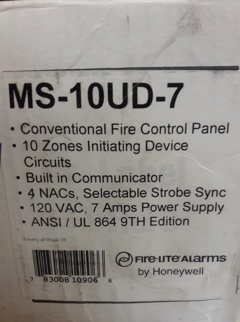 Honeywell Fire-Lite Ms-10ud-7 10 Zone Fire Alarm Control Pannel for ...