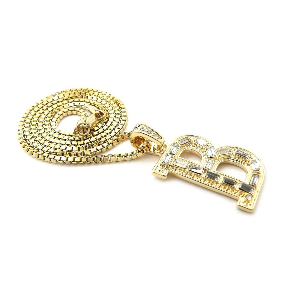 Iced Alphabet Initial B PENDANT & 18"~ 24" Box Cuban Rope Chain Hip Hop ...