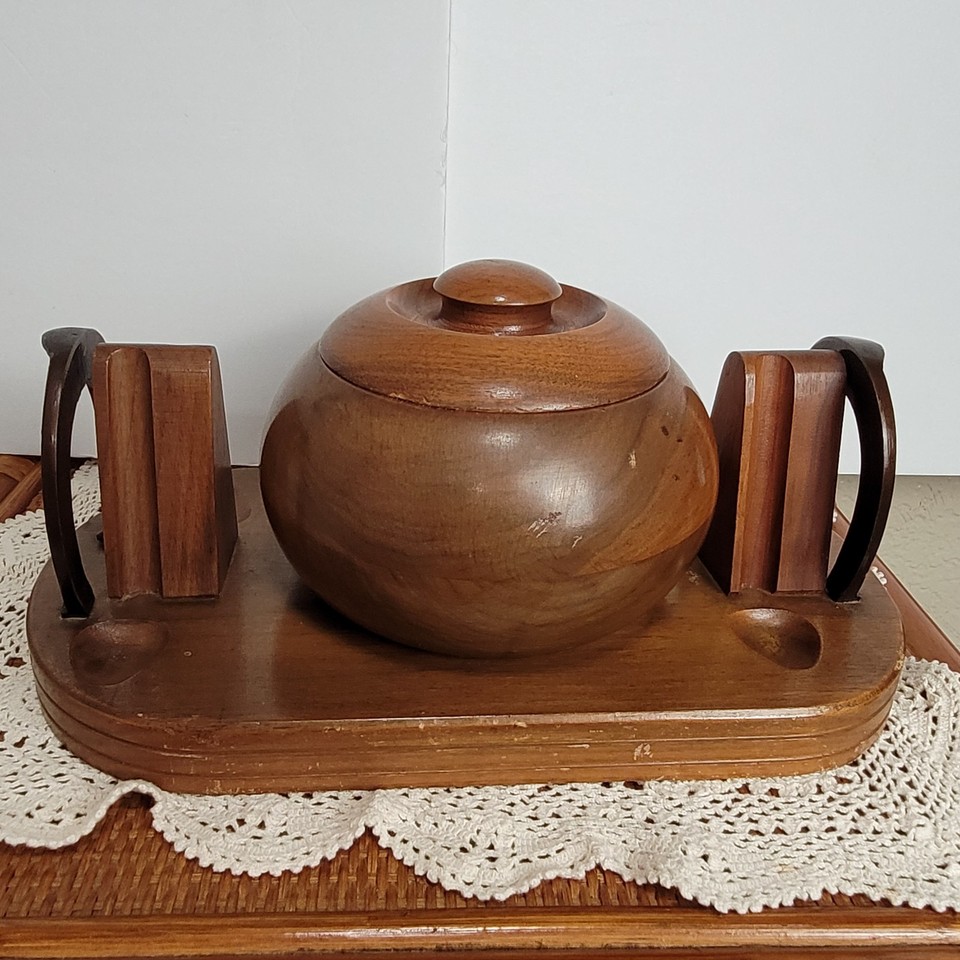 Vintage Wood Pipe Stand with Humidor Bowl Horseshoe Decor Holds 4 Pipes ...